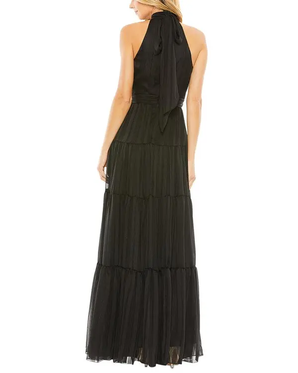 Mac Duggal Tie Neck Tiered Halter Gown
