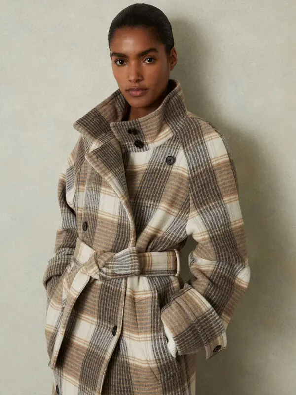 REISS Piper Wool Blend Checked Double Breasted Coat