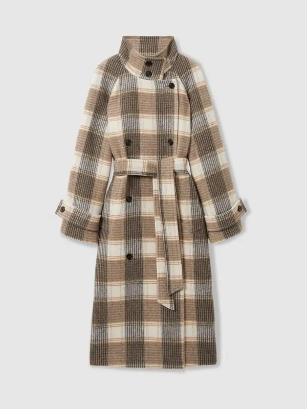 REISS Piper Wool Blend Checked Double Breasted Coat