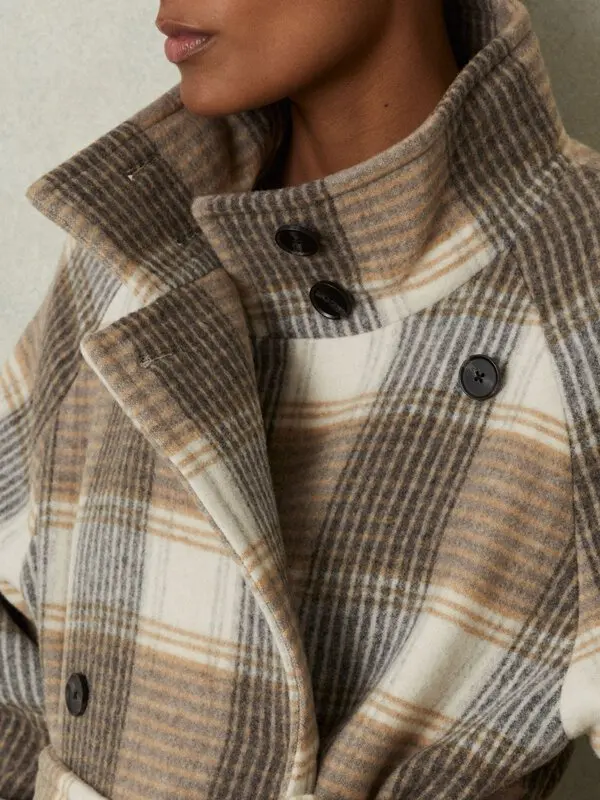 REISS Piper Wool Blend Checked Double Breasted Coat