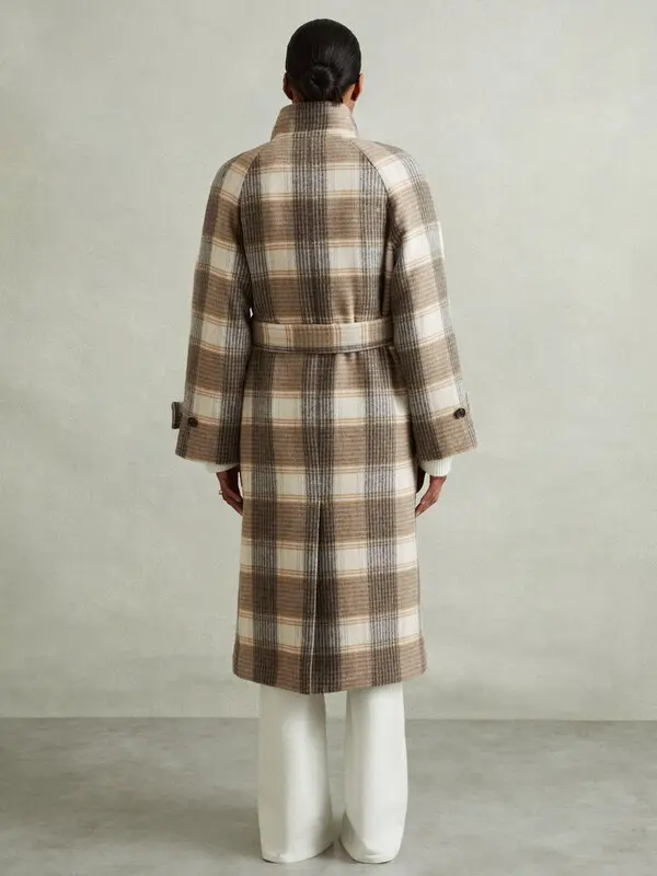 REISS Piper Wool Blend Checked Double Breasted Coat