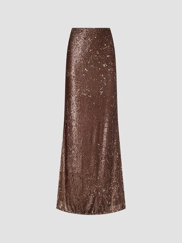 L'Agence Zeta Sequined Maxi Skirt - Dark Hazelnut