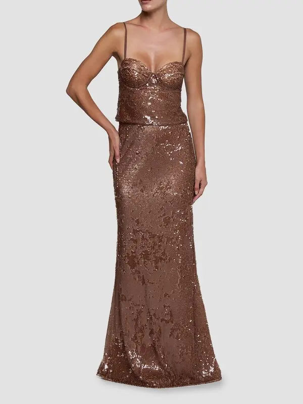 L'Agence Zeta Sequined Maxi Skirt - Dark Hazelnut