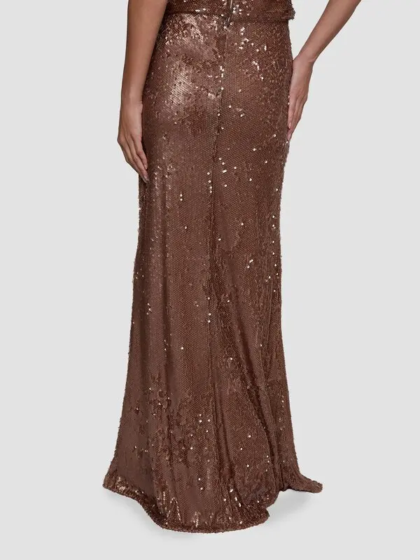 L'Agence Zeta Sequined Maxi Skirt - Dark Hazelnut