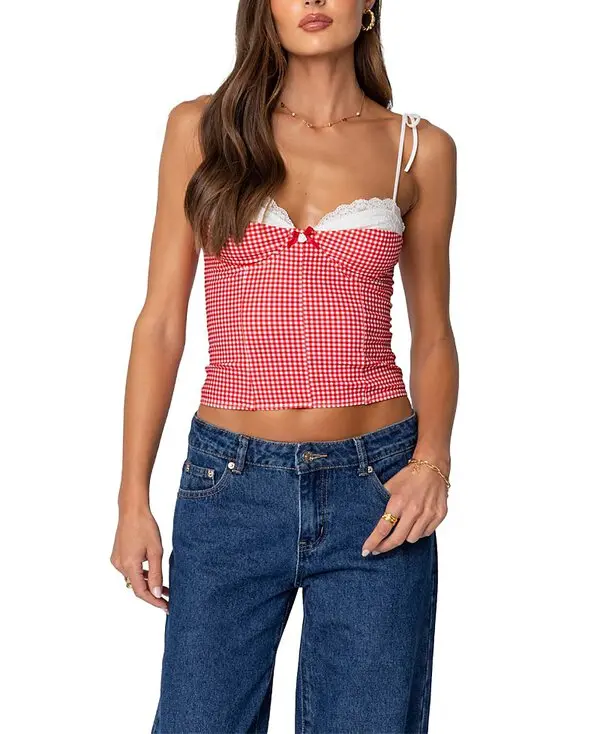 EDIKTED Gingham Corset - Red
