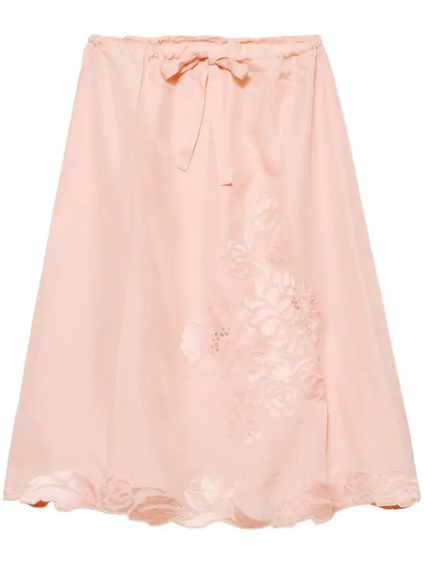Prada Embroidered Silk Skirt - Pink