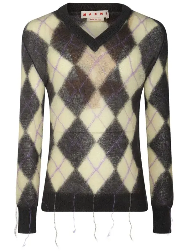 Marni Argyle V-neck Sweater - Brown