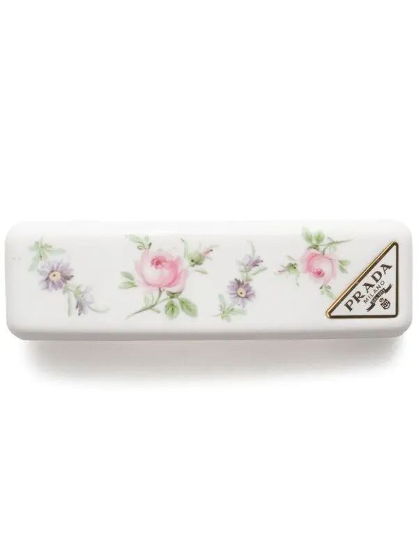 Prada Floral-Print Hair Clip - White | Editorialist