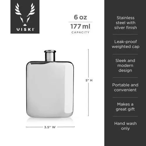 VISKI 6 Oz Flask - Silver