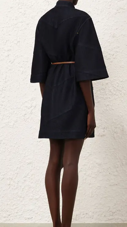 Zimmermann Acacia Denim Mini Shirt Dress - Midnight | Editorialist