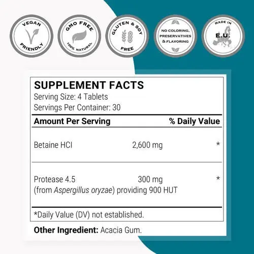 SUPERSMART Betaine Hci 2600mg Per Day