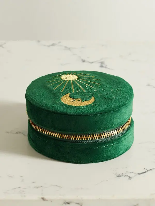 L'ATELIER NAWBAR You Are The Sun To My Moon Embroidered Velvet Jewelry Box - Green