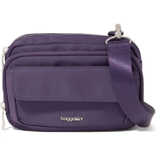 BAGGALLINI Double Zip Crossbody Bag - Deep Grape Twill