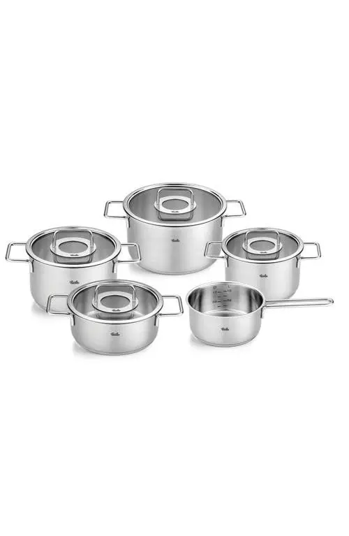 FISSLER Pure Collection 9 Piece Set With Glass Lids - Stainless Steel