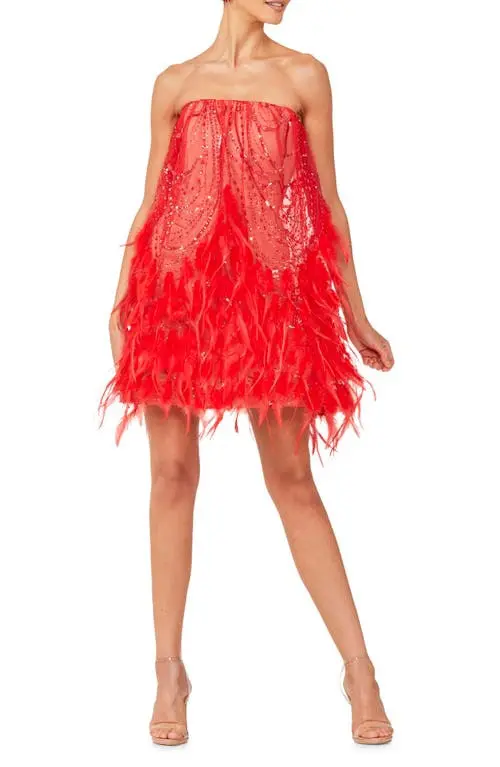 HELSI Stevie Sequin & Feather Strapless Cocktail Minidress