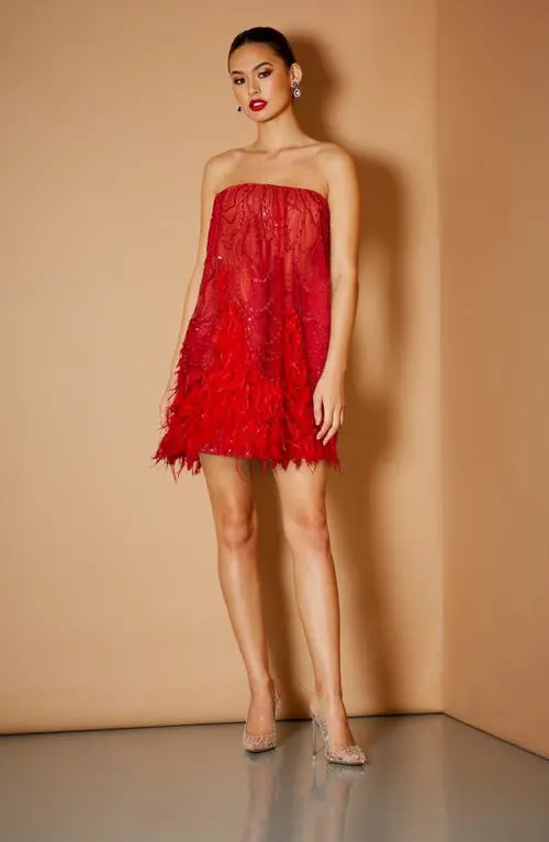 HELSI Stevie Sequin & Feather Strapless Cocktail Minidress