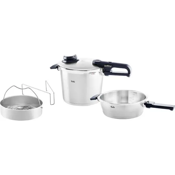 FISSLER Vitavit Premium Pressure Cooker And Skillet Set With Steamer Insert And Tripod - Stainless Steel