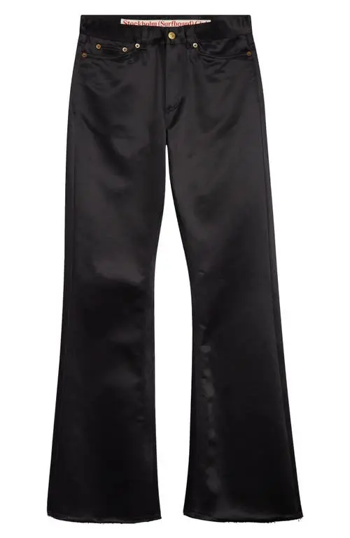 Stockholm Surfboard Club Fog Satin Bootcut Trousers In Black - 65