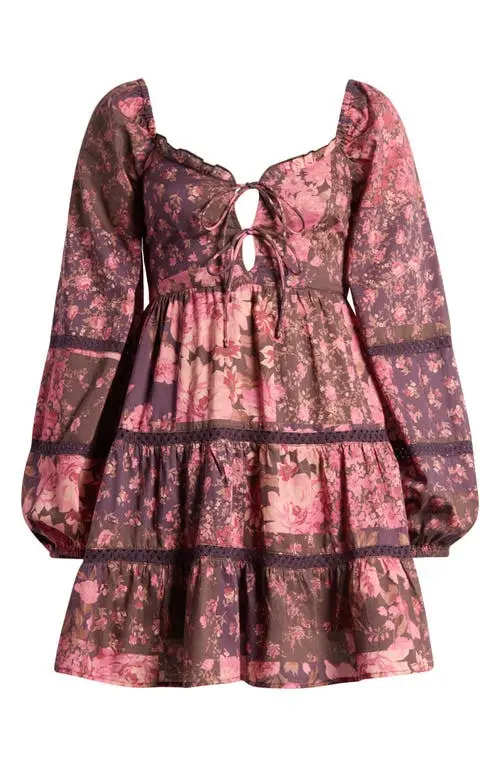 Miss Selfridge Floral Print Tiered Mini Dress In Dark Pink Multi - 60% Off  | Editorialist