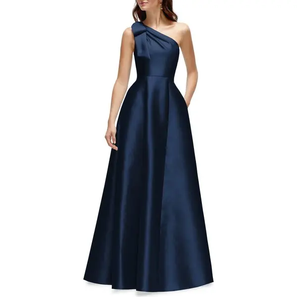 Alfred Sung One-shoulder A-line Gown - Midnight