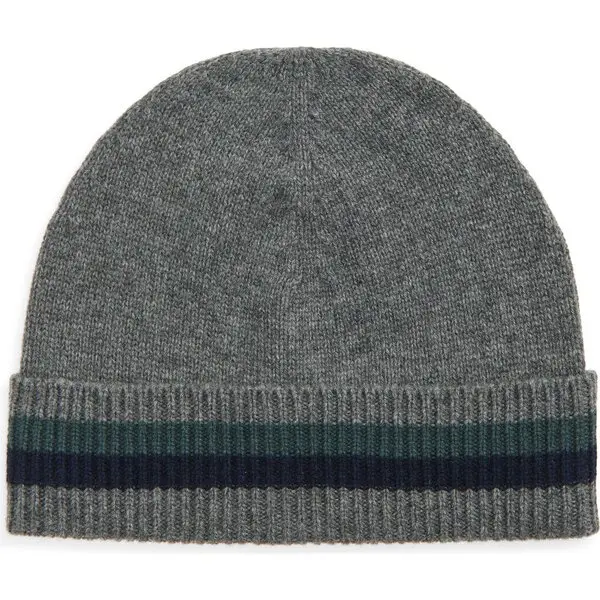 Robert Barakett Stripe Cuff Cashmere Beanie - Grey