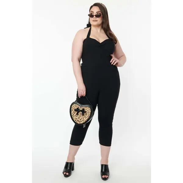 Unique Vintage Sweetheart Halter Marcel Jumpsuit - Black