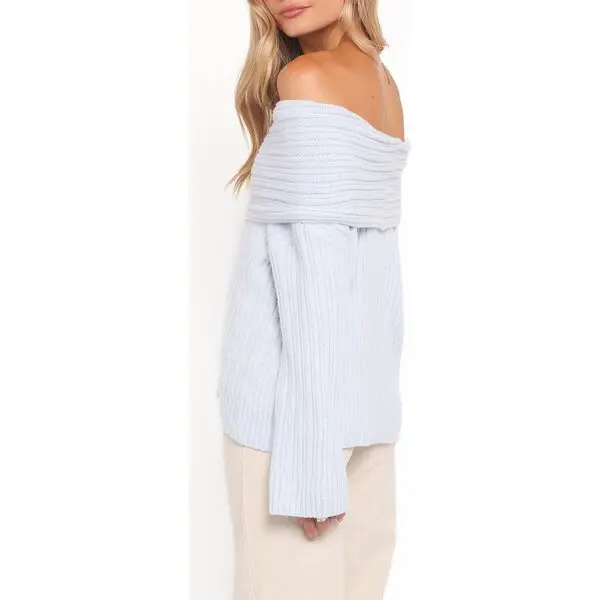 PETAL & PUP Kenny Off-the-shoulder Ribbed Sweater - Pale Blue