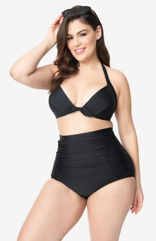 Unique Vintage High Waist Bikini Bottom - Black