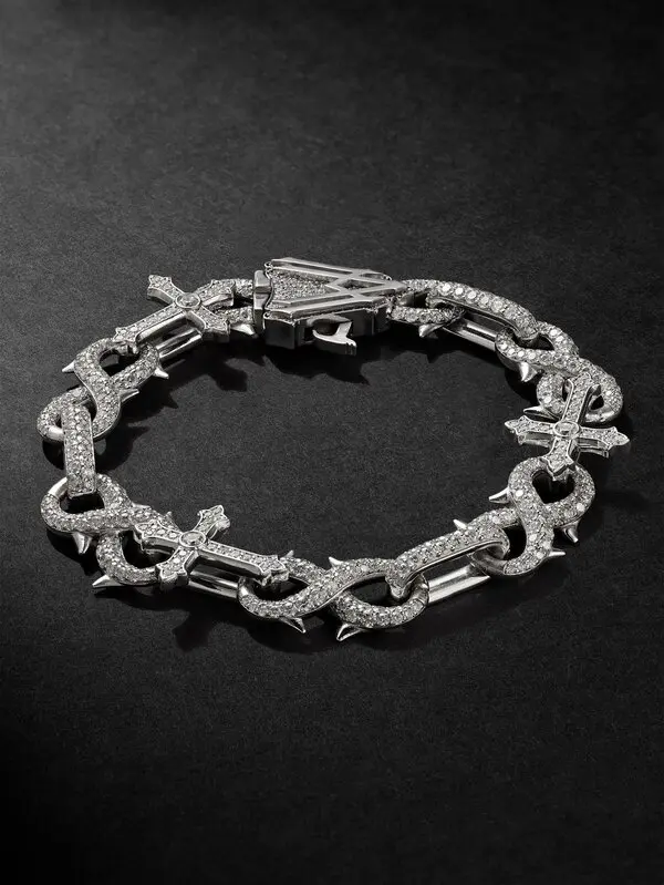 ALEX MOSS 14-karat White Diamond 'st Mark' Bracelet - Silver