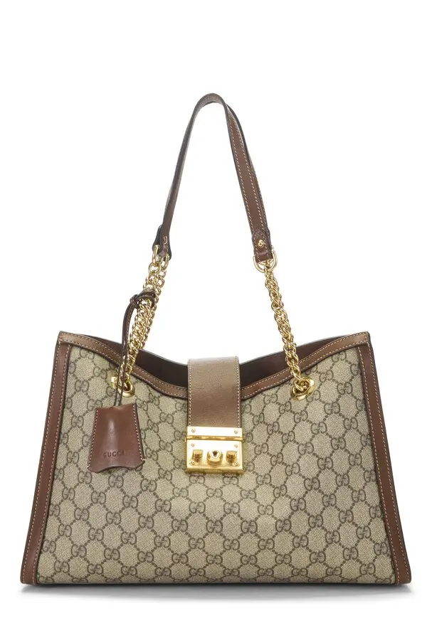 Gucci Gg Supreme Canvas Padlock Shoulder Bag - Brown