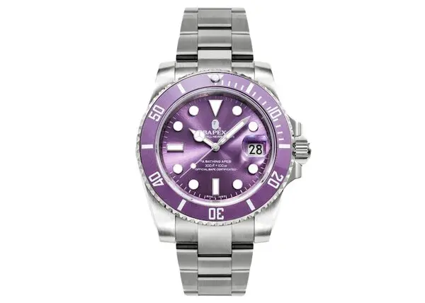 A BATHING APE Type 1 Bapex Watch - Silver/purple