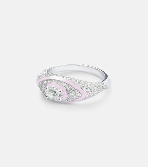 KAMYEN 18kt White Gold And Enamel Ring With Diamonds - Silver