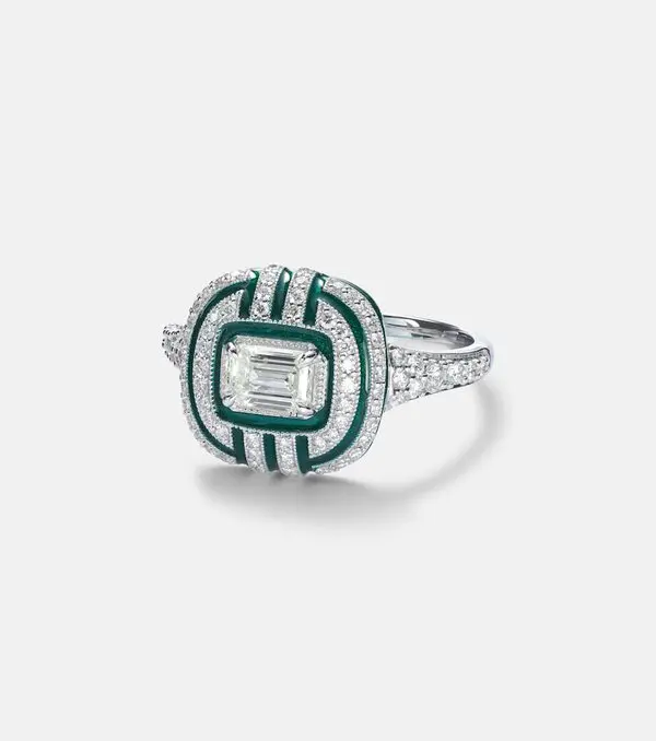 KAMYEN Art Deco 18k White Gold, Enamel And Diamond Ring - Silver