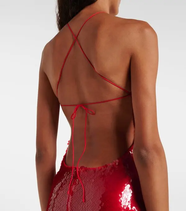 Magda Butrym Floral-applique Sequined Halterneck Mini Dress - Red