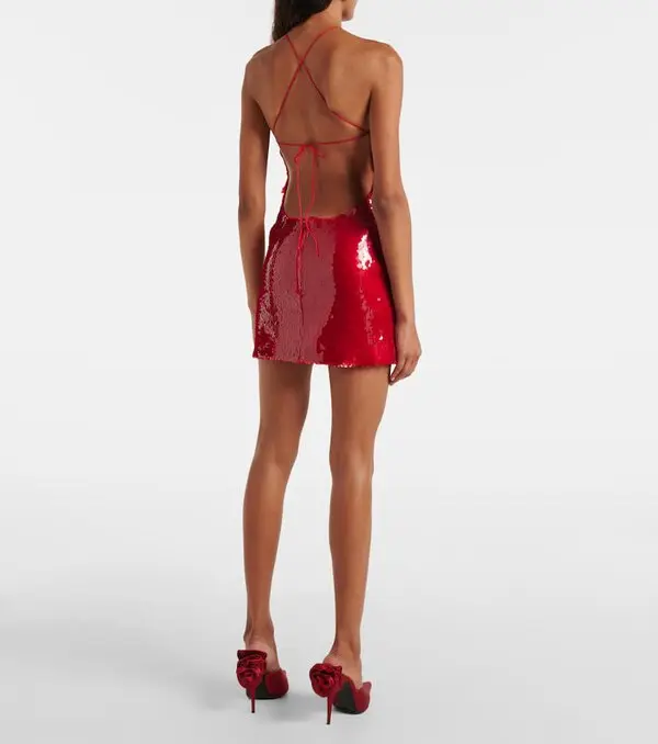 Magda Butrym Floral-applique Sequined Halterneck Mini Dress - Red