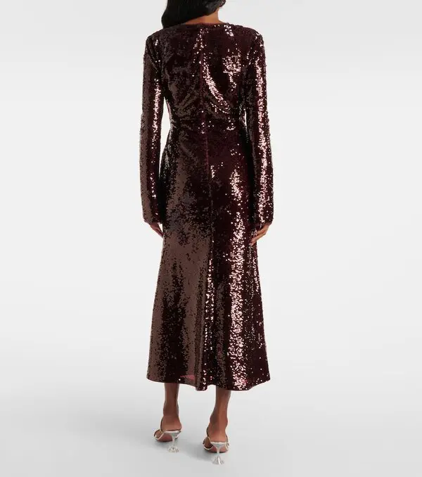 SELF-PORTRAIT Sequined Cutout Midi Dress - Brown