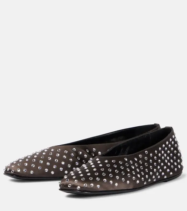 Magda Butrym Embellished Satin Ballet Flats - Brown