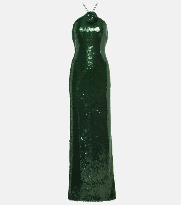 Magda Butrym Floral-appliqué Sequined Gown - Green
