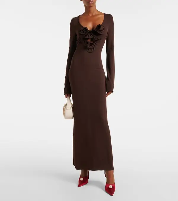 Magda Butrym Floral Appliqué Maxi Dress - Brown