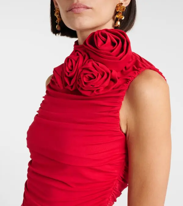 Magda Butrym Floral-appliqué Ruched Jersey Gown