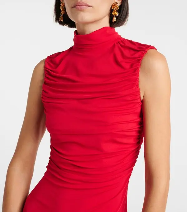 Magda Butrym Floral-appliqué Ruched Jersey Gown