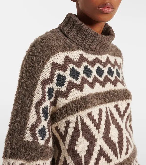 Brunello Cucinelli Jacquard Wool Turtleneck Sweater - Multicoloured