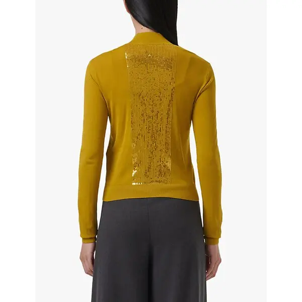 LEEM Sequin-embellished Funnel-neck Knitted Jumper