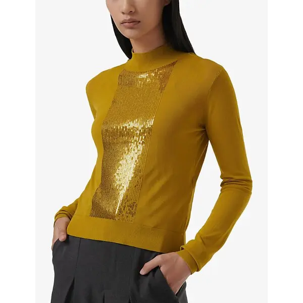 LEEM Sequin-embellished Funnel-neck Knitted Jumper