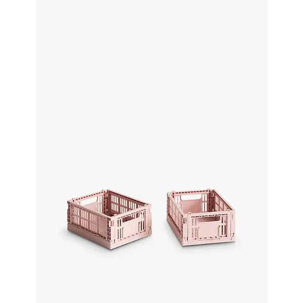 HAY Colour Stackable Mini Plastic Crates Set Of Two - Blush