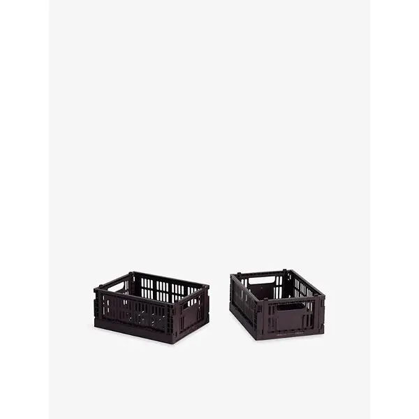 HAY Colour Stackable Mini Plastic Crates Set Of Two - Bordeaux