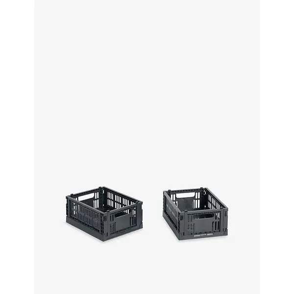 HAY Colour Stackable Mini Plastic Crates Set Of Two - Charcoal