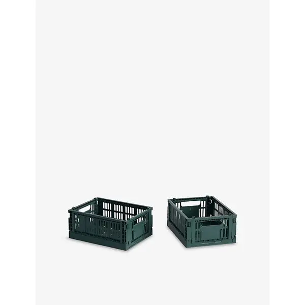 HAY Colour Stackable Mini Plastic Crates Set Of Two - Dark Green