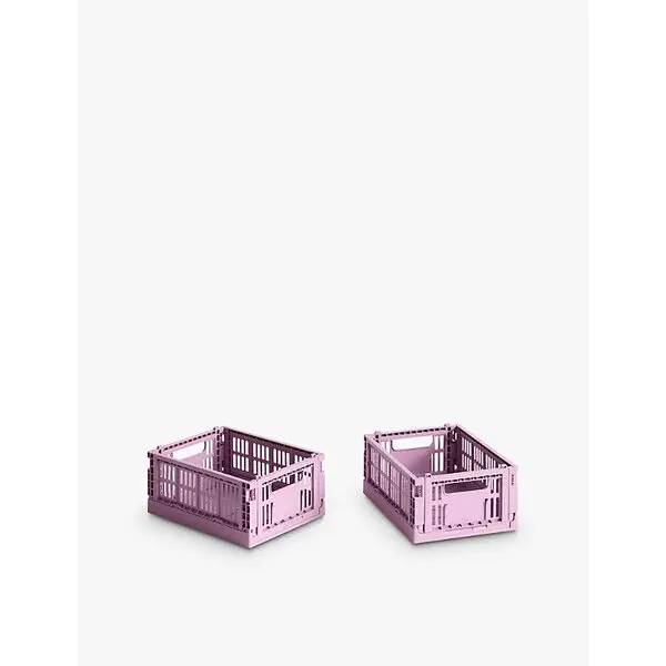 HAY Colour Stackable Mini Plastic Crates Set Of Two - Dusty Rose