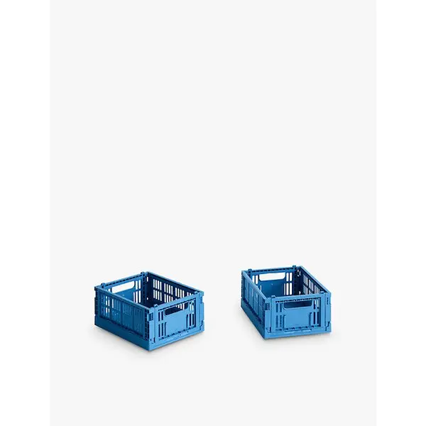 HAY Colour Stackable Mini Plastic Crates Set Of Two - Electric Blue